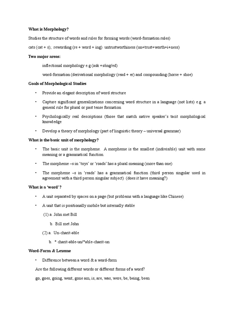 Morphology NOTES | PDF | Morphology (Linguistics) | Word