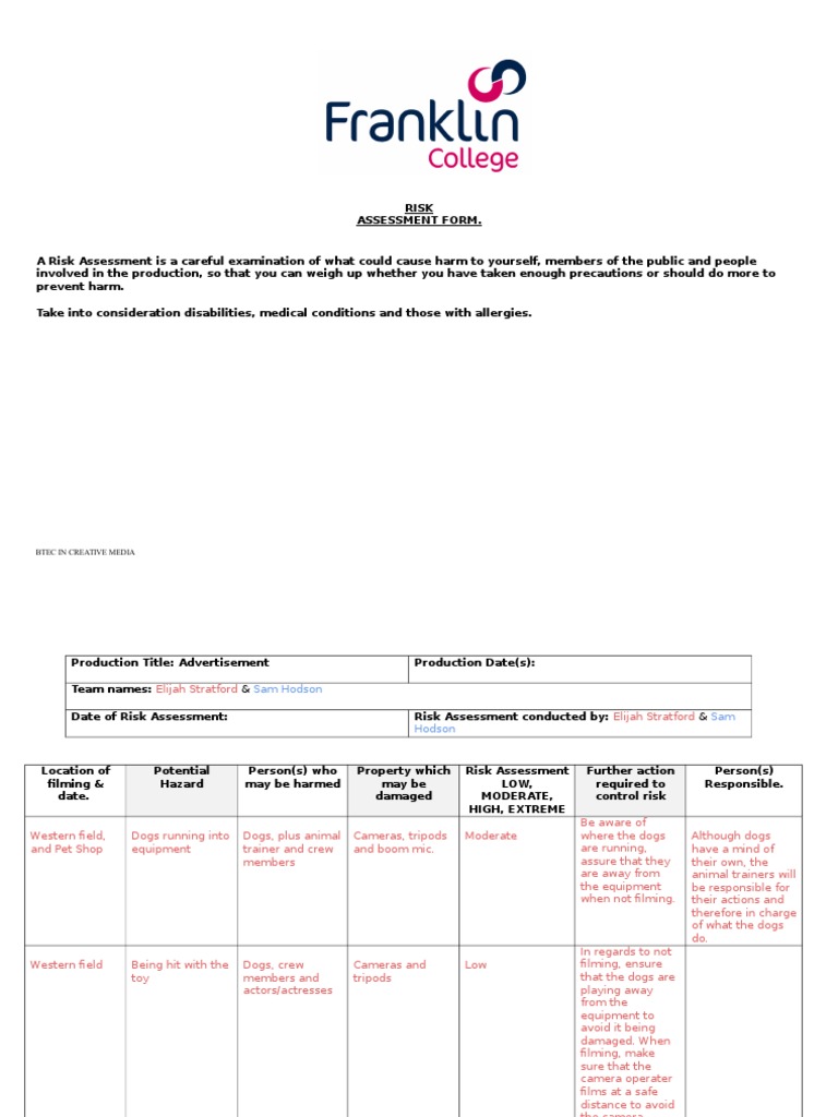 Riskassessment 2 | PDF | Pet | Risk