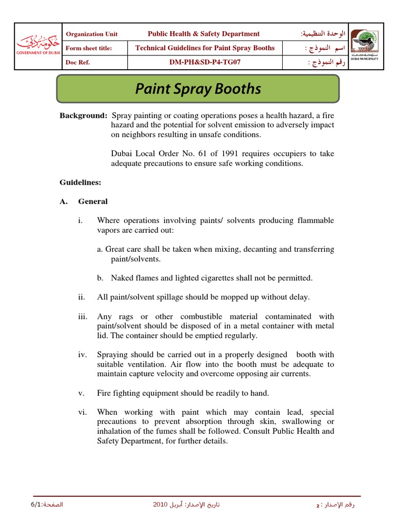 Paint Spray Booth Safety Guidelines | PDF | Duct (Flow) | Ventilation ...