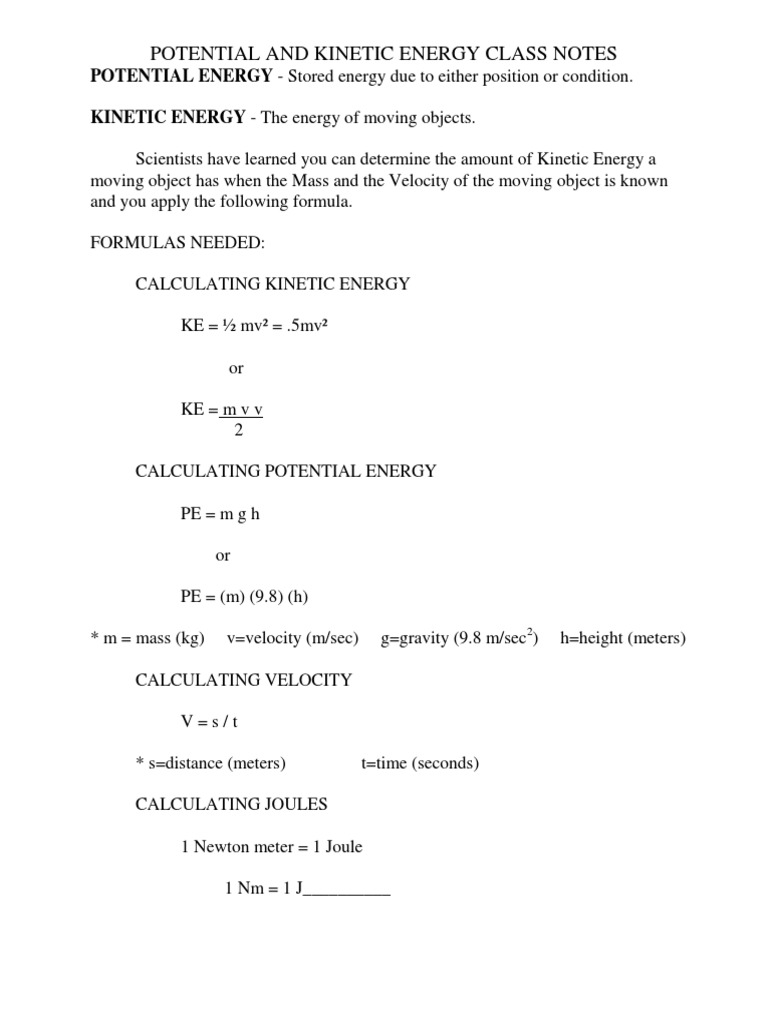 Kinetic Energy Notes | PDF