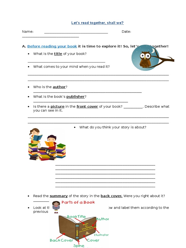 Book Reading Exploration Worksheet Pdf Language Arts Discipline