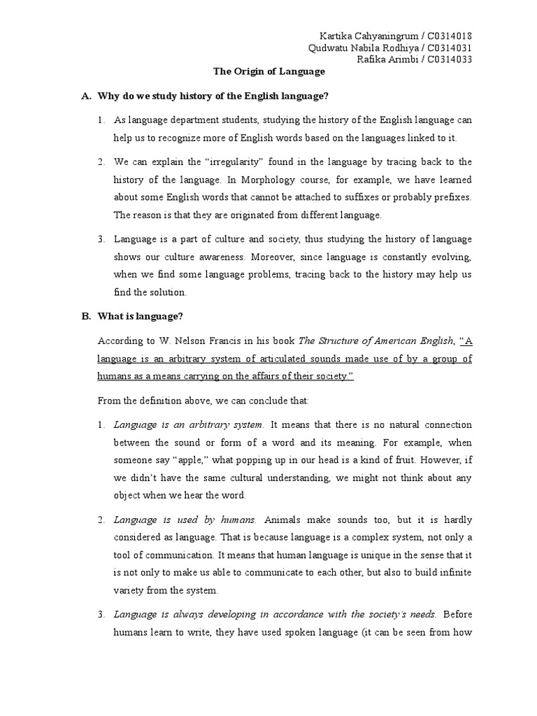 The Origin of Language (Summary) | PDF | Origin Of Language | Reason