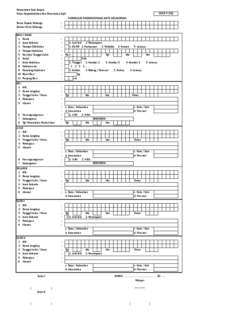 FORMULIR Akte Kelahiran