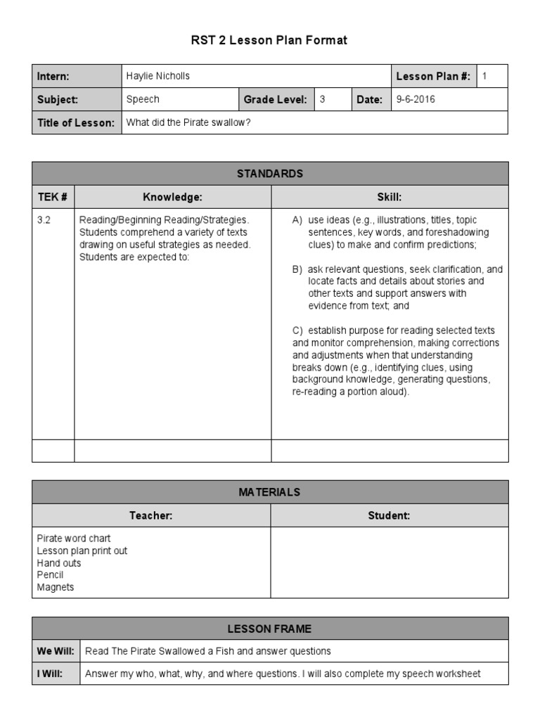 3rd Grade Pirate Speech Lesson Plan | PDF | Education Theory | Pedagogy