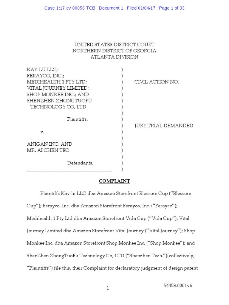 Kay-Lu .V Anigan - Complaint | PDF | Declaratory Judgment | Amazon.Com