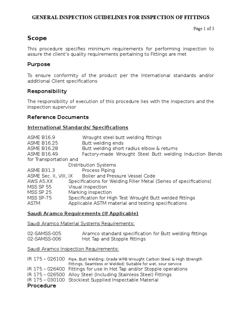 Scope: General Inspection Guidelines For Inspection of Fittings | PDF ...