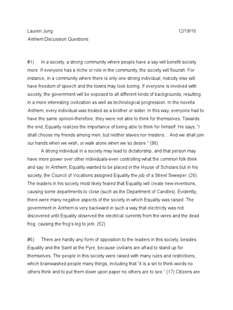 Anthem Discussion Questions | PDF