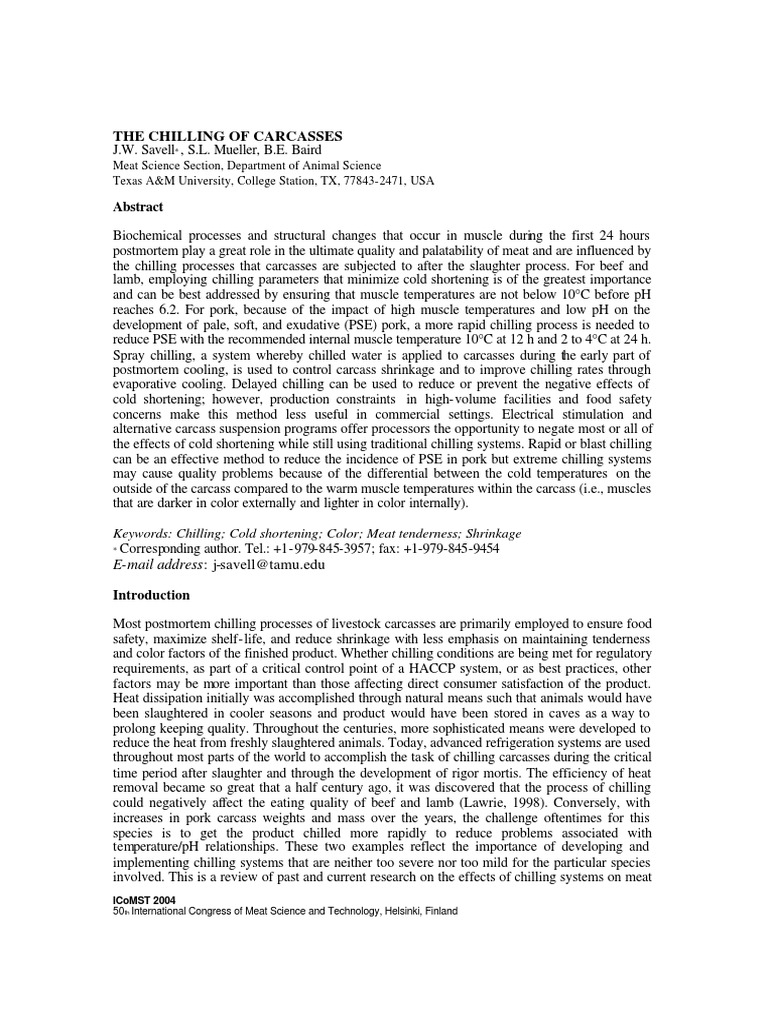 Carcass Chilling Methods and Effects | PDF | Adipose Tissue | Meat