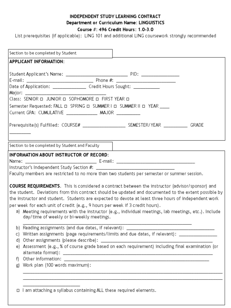 Independent Study Learning Contract | PDF | Course Credit | Students