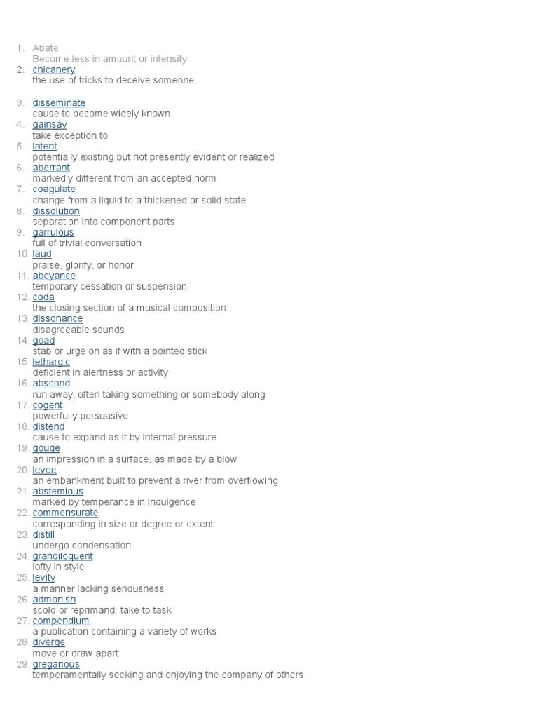 Chicanery: 1. Abate Become Less in Amount or Intensity | PDF | Emotions ...