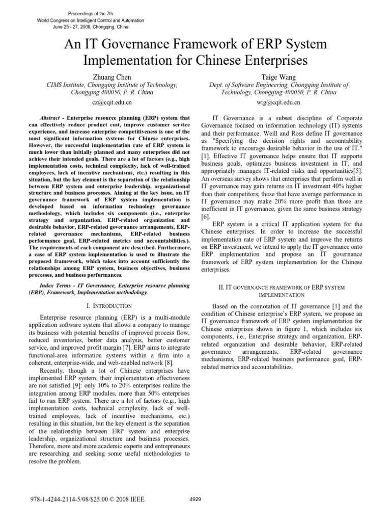 An IT Governance Framework of ERP System | PDF | Enterprise Resource ...