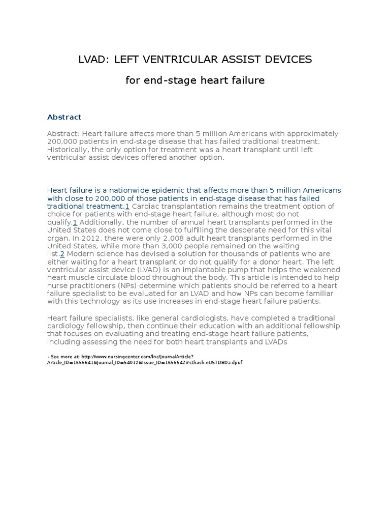 Lvad: Left Ventricular Assist Devices For End-Stage Heart Failure | PDF ...