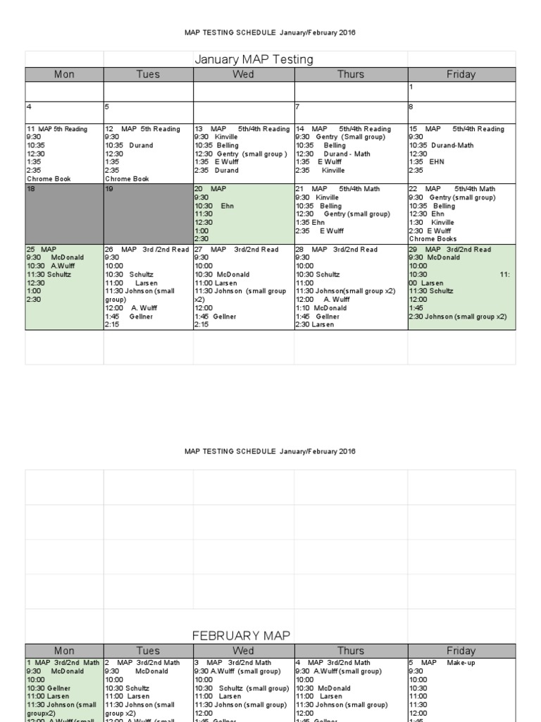 Map Testing Schedule 2016 | PDF