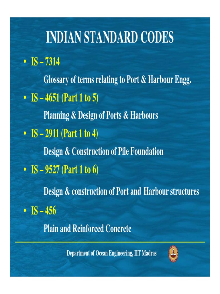 Indian Standard Codes: Glossary of Terms Relating To Port & Harbour ...