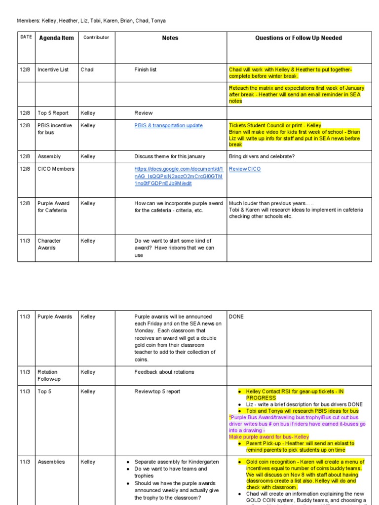 Pbis Leadership Committee Agenda | PDF | Schools | Teaching And Learning