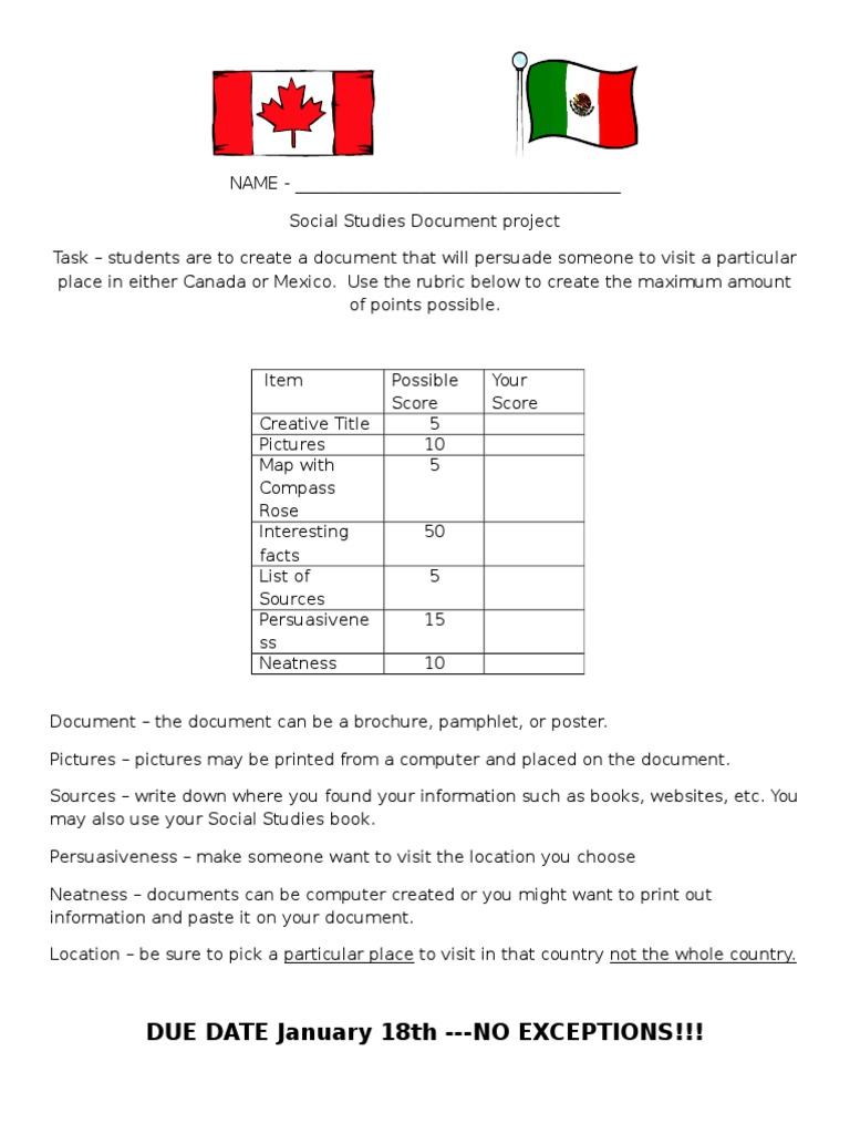 Social Studies Pamphlet Canada or Mexico | PDF