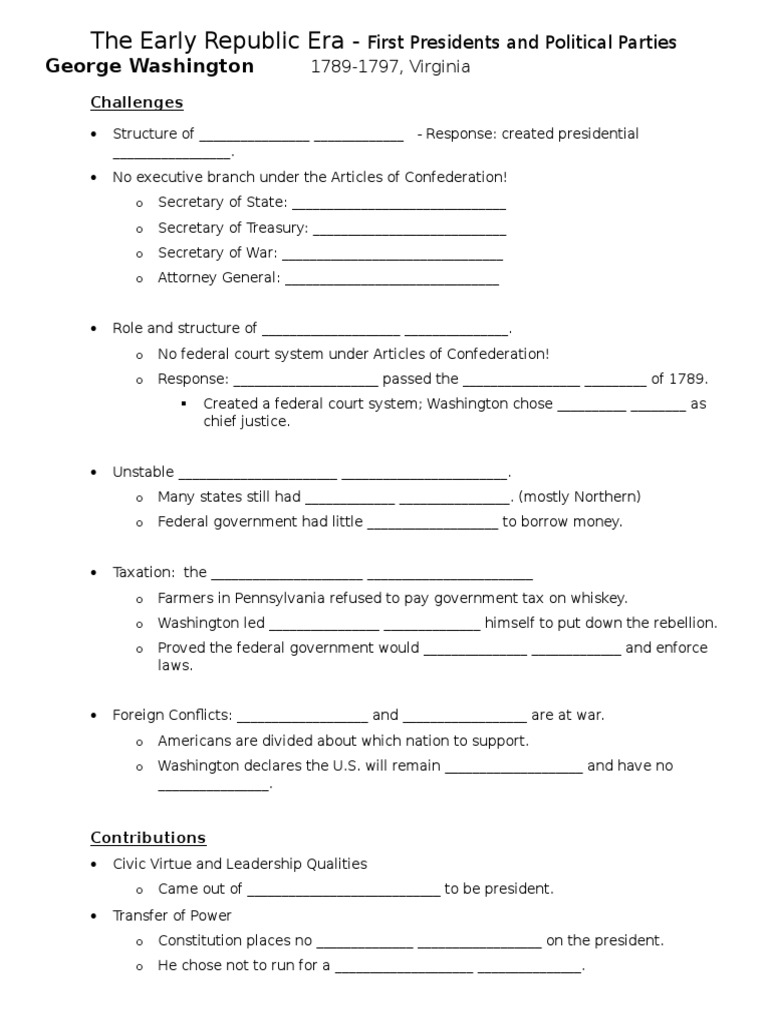 Early Republic Notes | PDF | Finance & Money Management | Politics