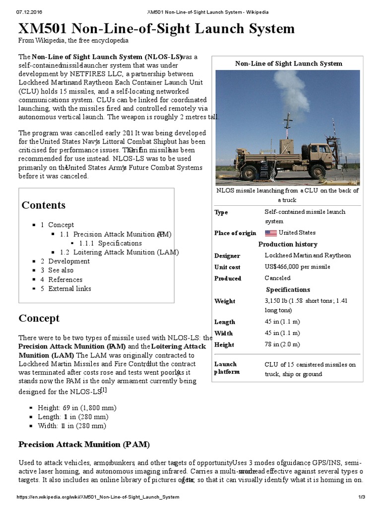 XM501 Non-Line-Of-Sight Launch System - Wikipedia | PDF | Military ...
