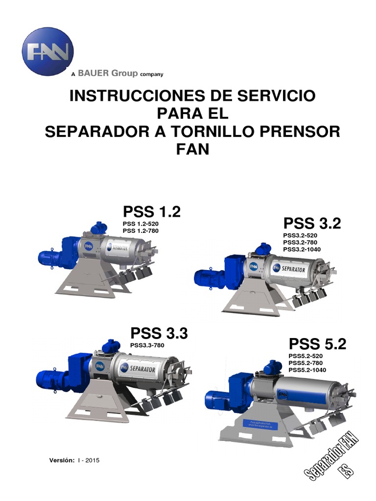 Manual de Operaci N Separador PSS 1.2-5.2 | PDF | Tornillo | Metano