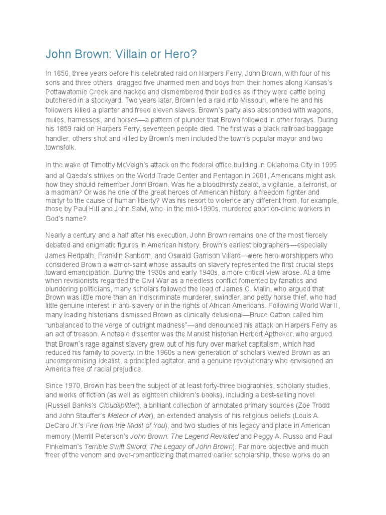 John Brown Villain or Hero | PDF | John Brown (Abolitionist ...