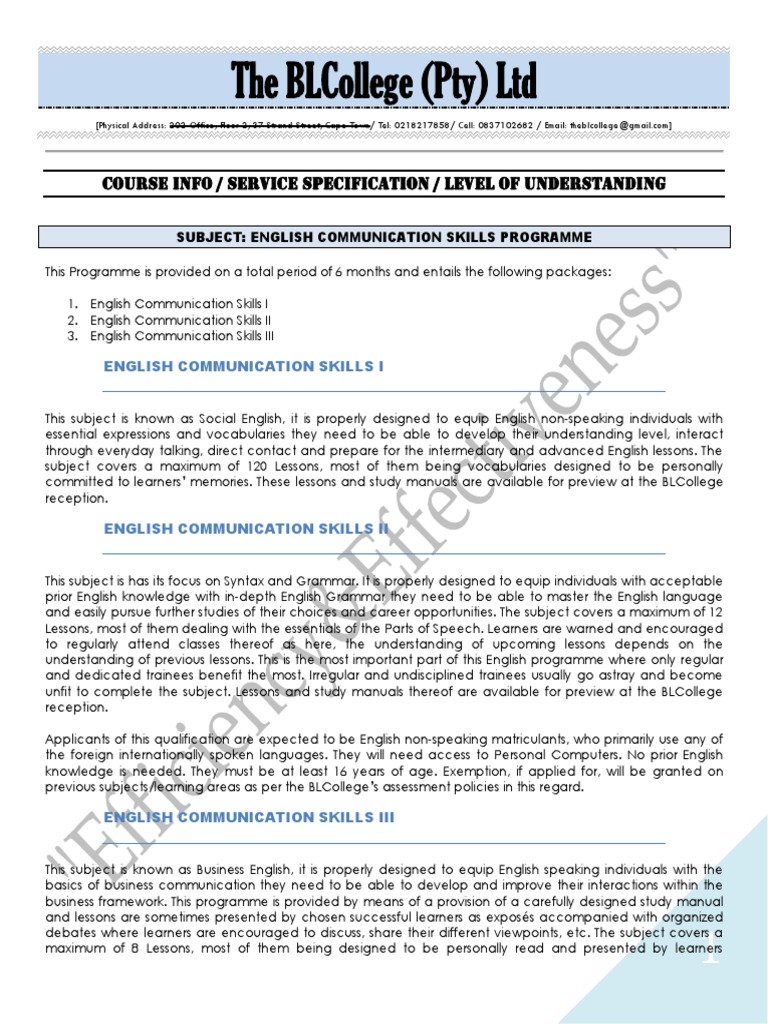 The BLC English Programme | PDF | English Language | Educational Assessment