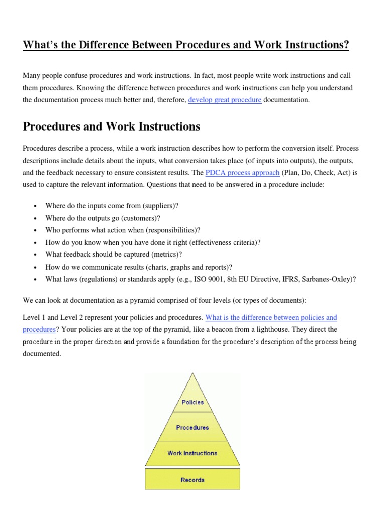 SS -What s the Difference Between Procedures and Work Instructions ...