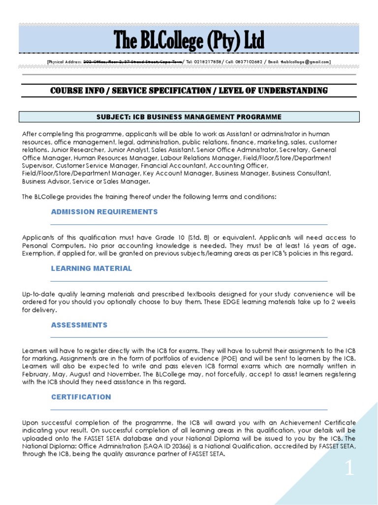 The BLC ICB Business Management Programme | PDF | Accounting | Textbook