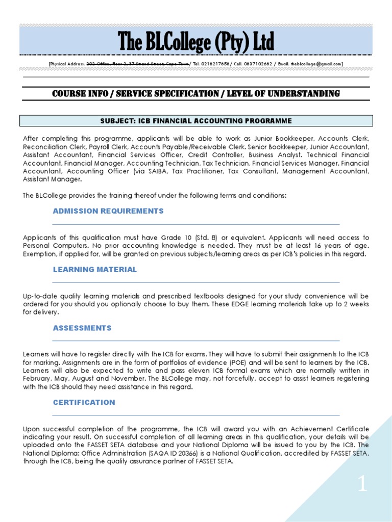 The BLC ICB Financial Accounting Programme | PDF | Bookkeeping ...
