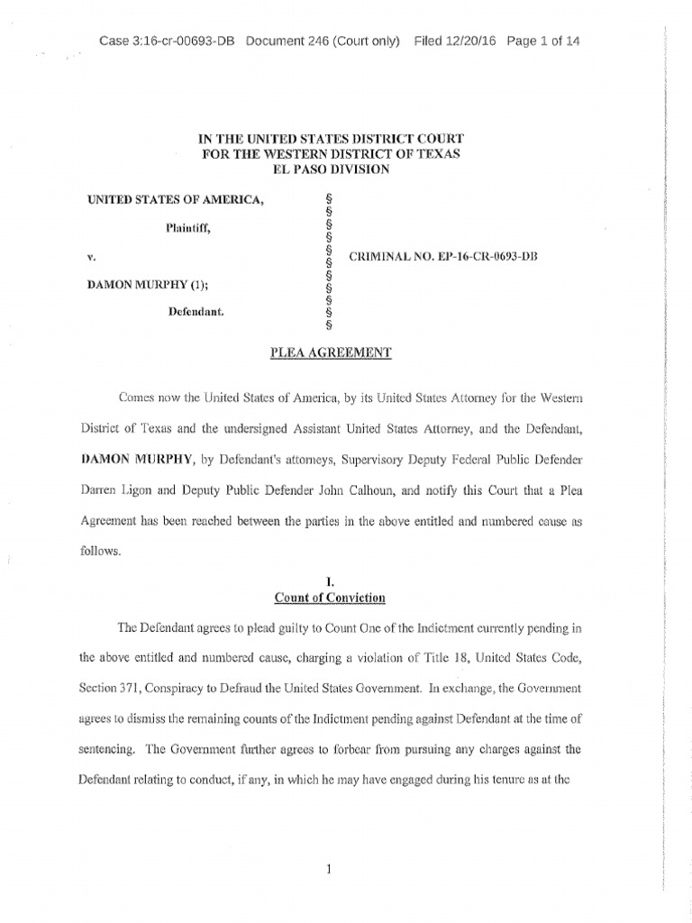 Damon Murphy Plea Agreement | PDF