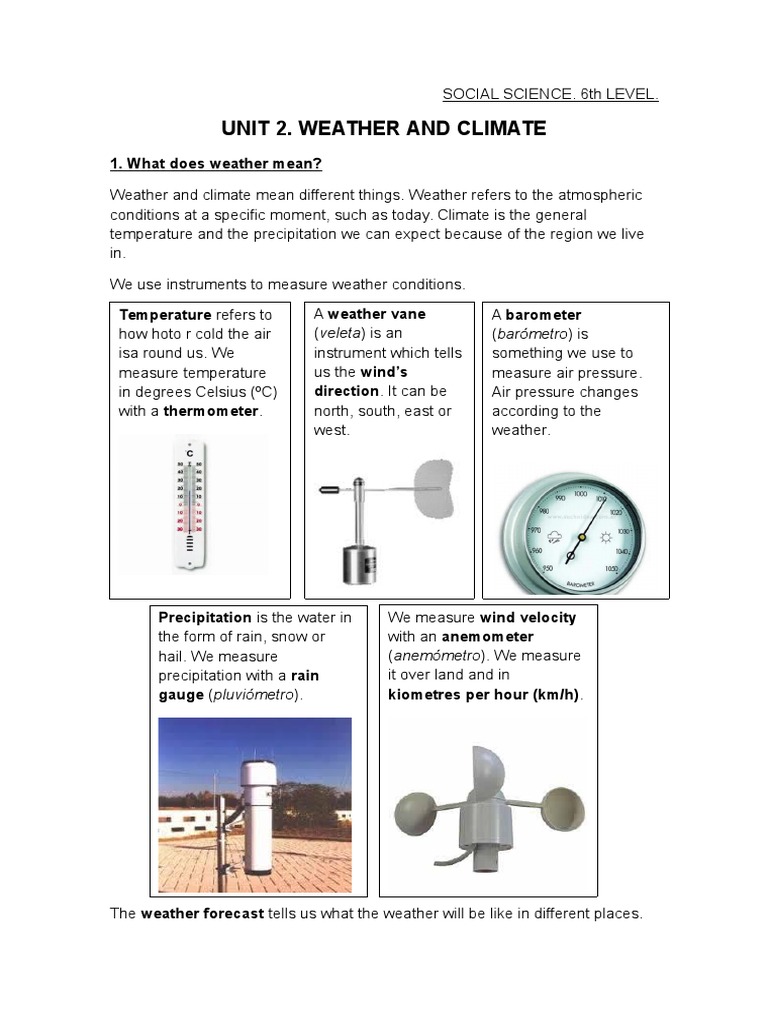 Unit 2. Social Science. Weather and Climate. | PDF | Clima | Clima