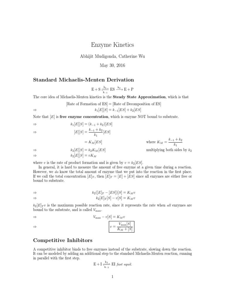 Enzyme Kinetics Pdf Enzyme Inhibitor Enzyme Kinetics