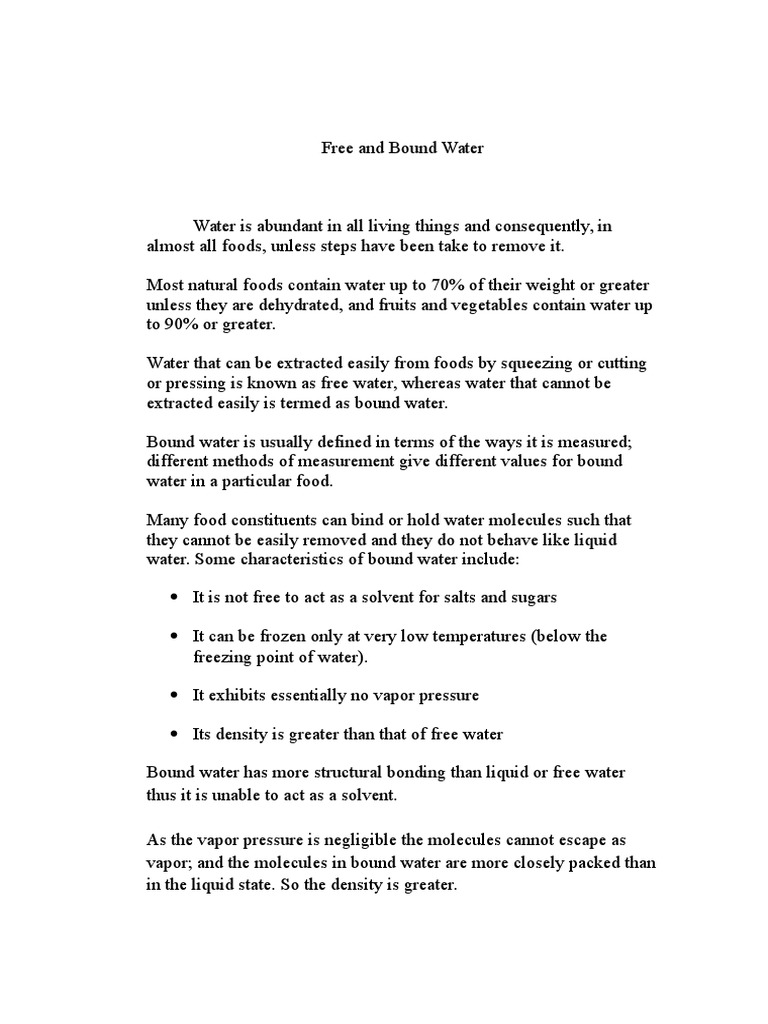 Free and Bound Water | PDF | Water | Liquids