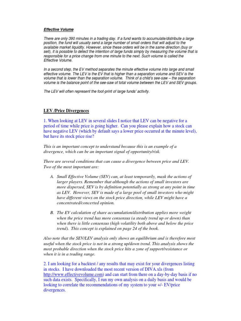 LEV /price Divergences: Effective Volume | PDF | Market Trend | Stocks
