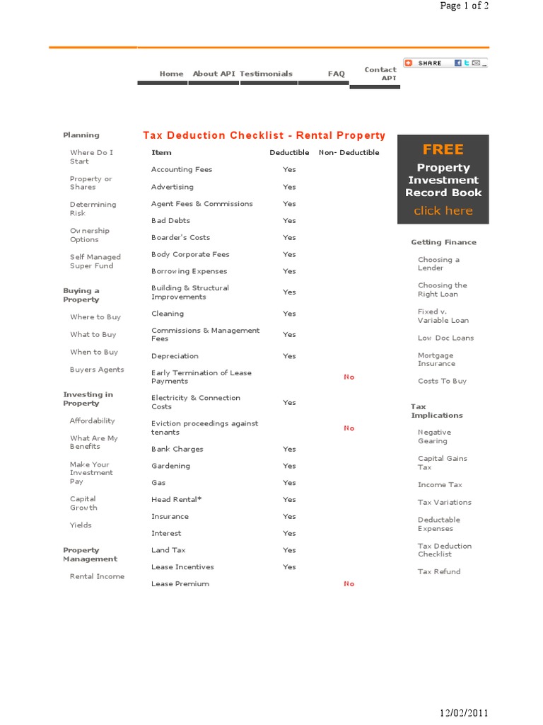 Tax Deduction Checklist | PDF | Loans | Lease