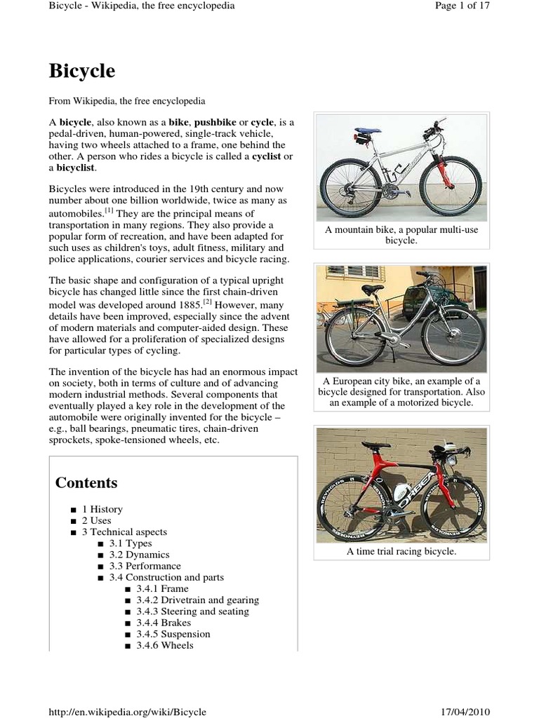 Bicycle: From Wikipedia, The Free Encyclopedia | PDF | Transmission ...
