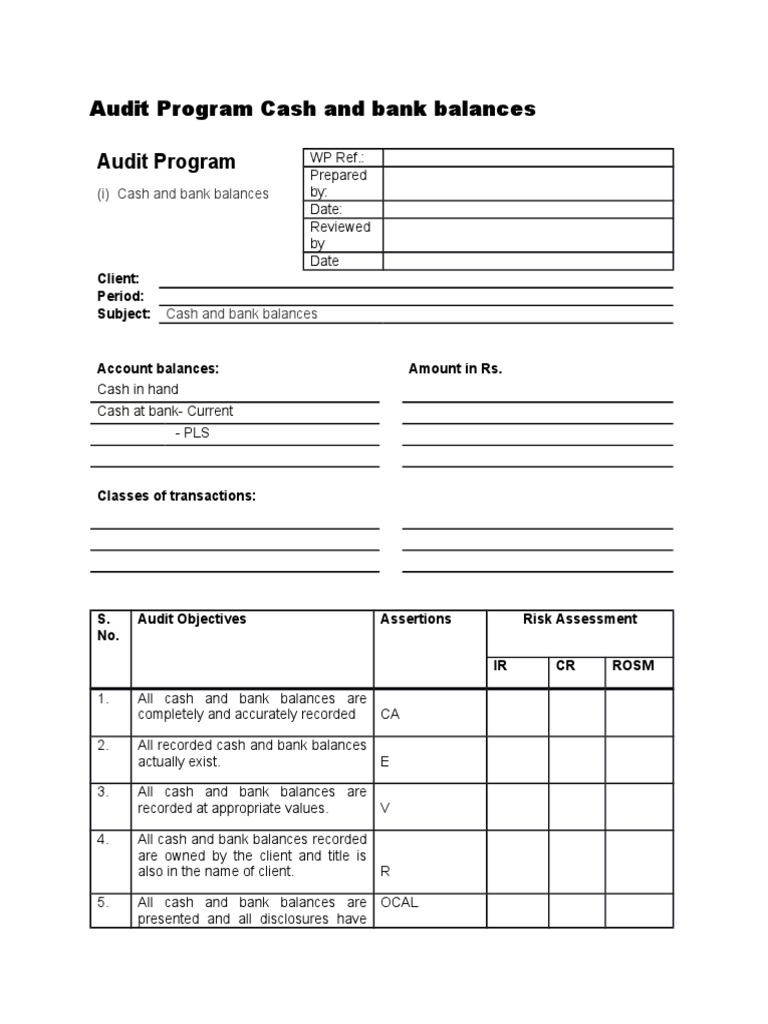 Audit Program Cash and Bank Balances | PDF | Cheque | Banks