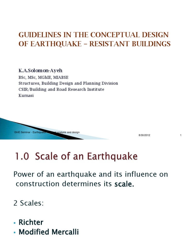 Guidelines for Conceptual Design of Earthquake-Resistant Buildings: Key ...