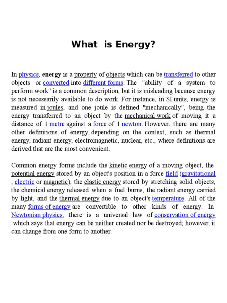 What Is Energy?: Physics Transferred Converted Different Forms | PDF ...
