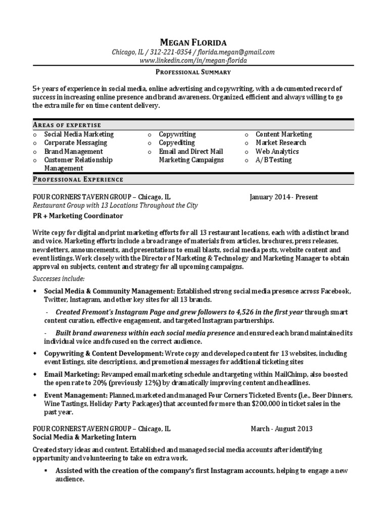 M. Florida Resume 2017 | Digital & Social Media | Social Media