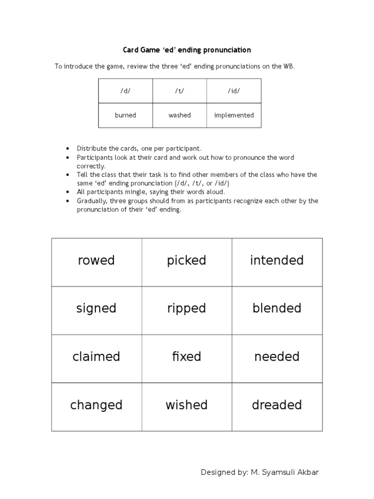 Card Game - Ed - Pron | PDF | Language Arts & Discipline