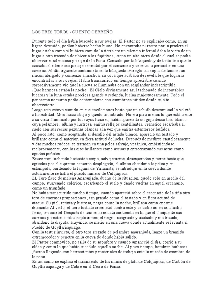 La leyenda de los tres toros y el origen de las minas de Colquijirca ...