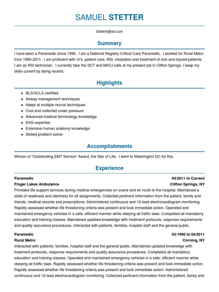 Samuel Stetter Resume 1 | PDF | Paramedic | Emergency Management