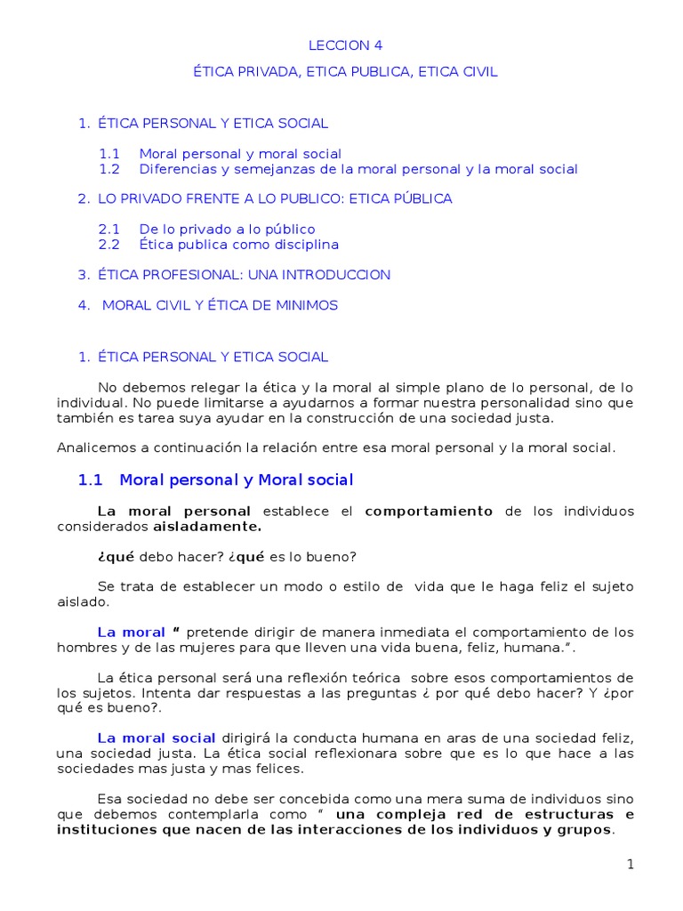 Leccion 4 Etica Privada, Etica Publica, Etica Civil. | PDF | Moralidad ...