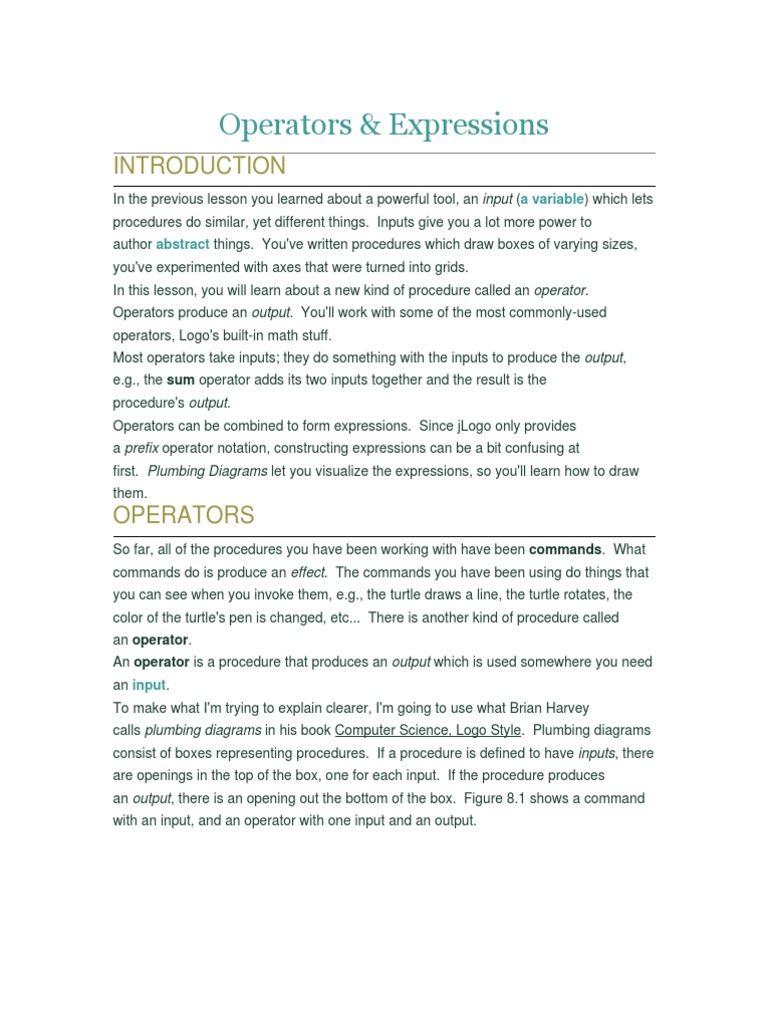 Operators & Expressions: A Variable | PDF | Computer Programming | Teaching Mathematics