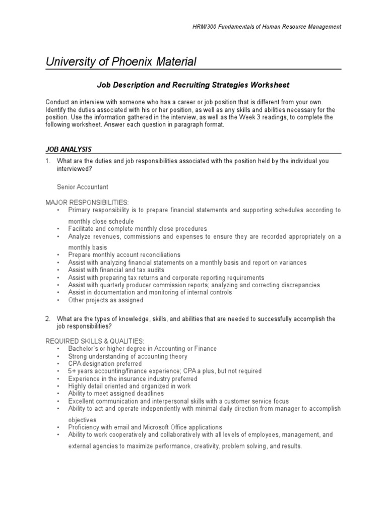 Job Description Worksheet | PDF | Recruitment | Certified Public Accountant
