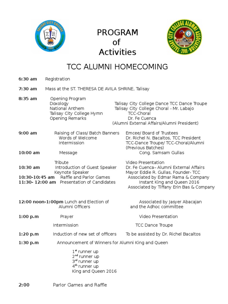 TCC Homecoming 2019 Activities Program | PDF | Art