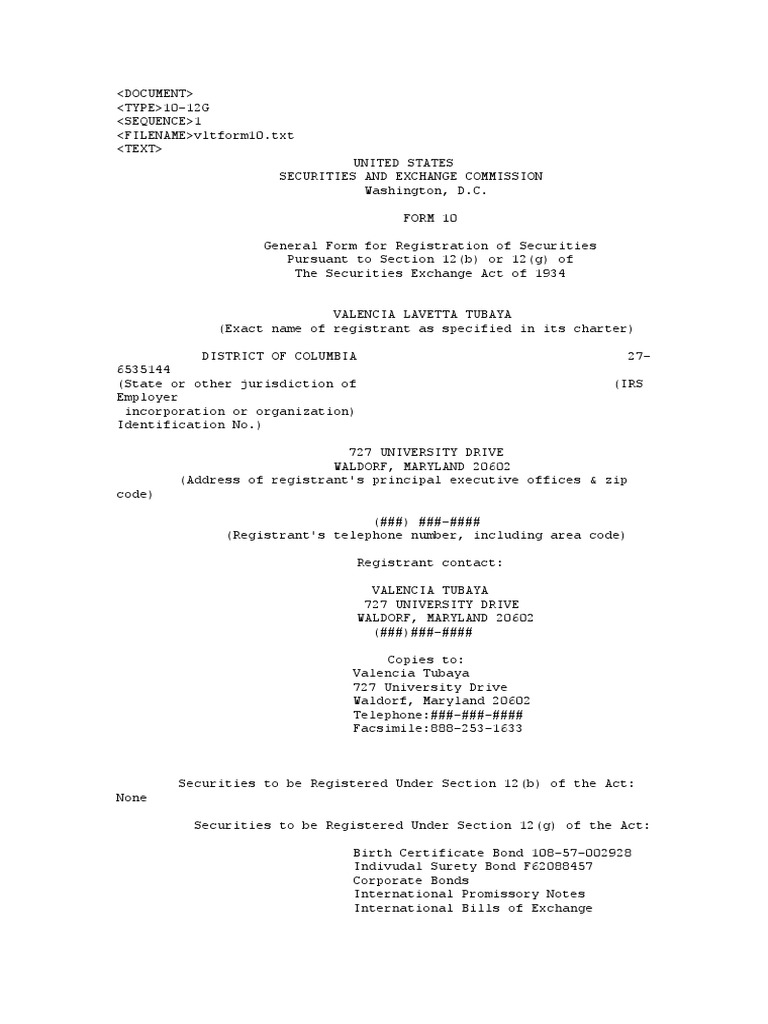 General Form For Registration of Securities | PDF | Securities (Finance ...