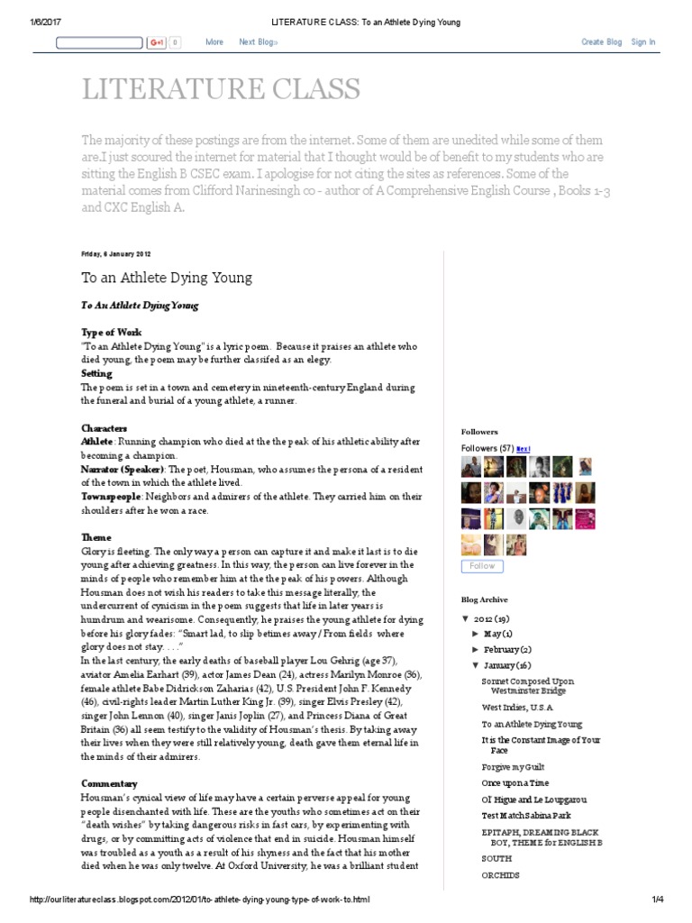 Analysis of "To an Athlete Dying Young" | PDF | Poetry