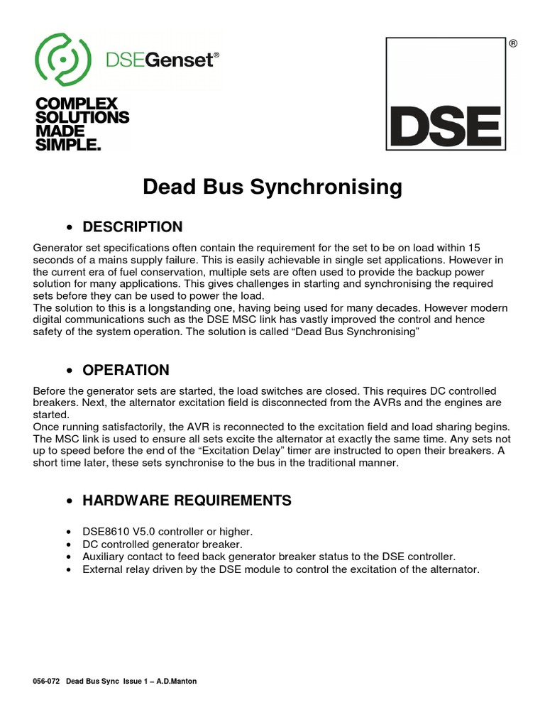 056-072 Dead Bus Sync | PDF | Relay | Electric Generator