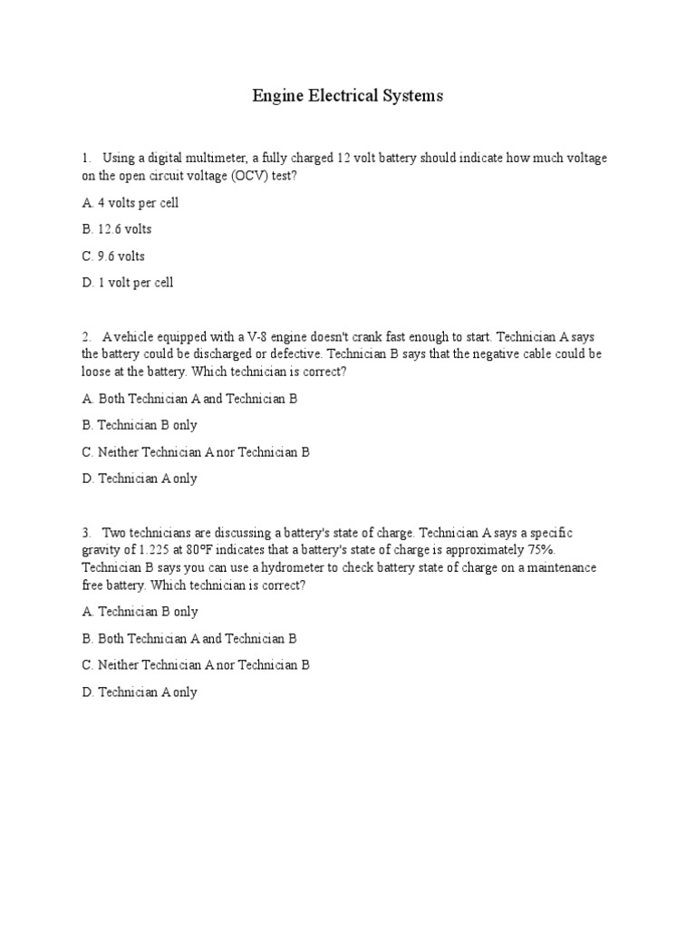 Engine Electrical Systems | PDF | Battery (Electricity) | Voltage